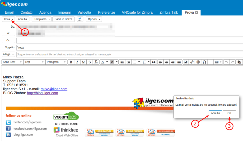 Annulla l'invio di una mail